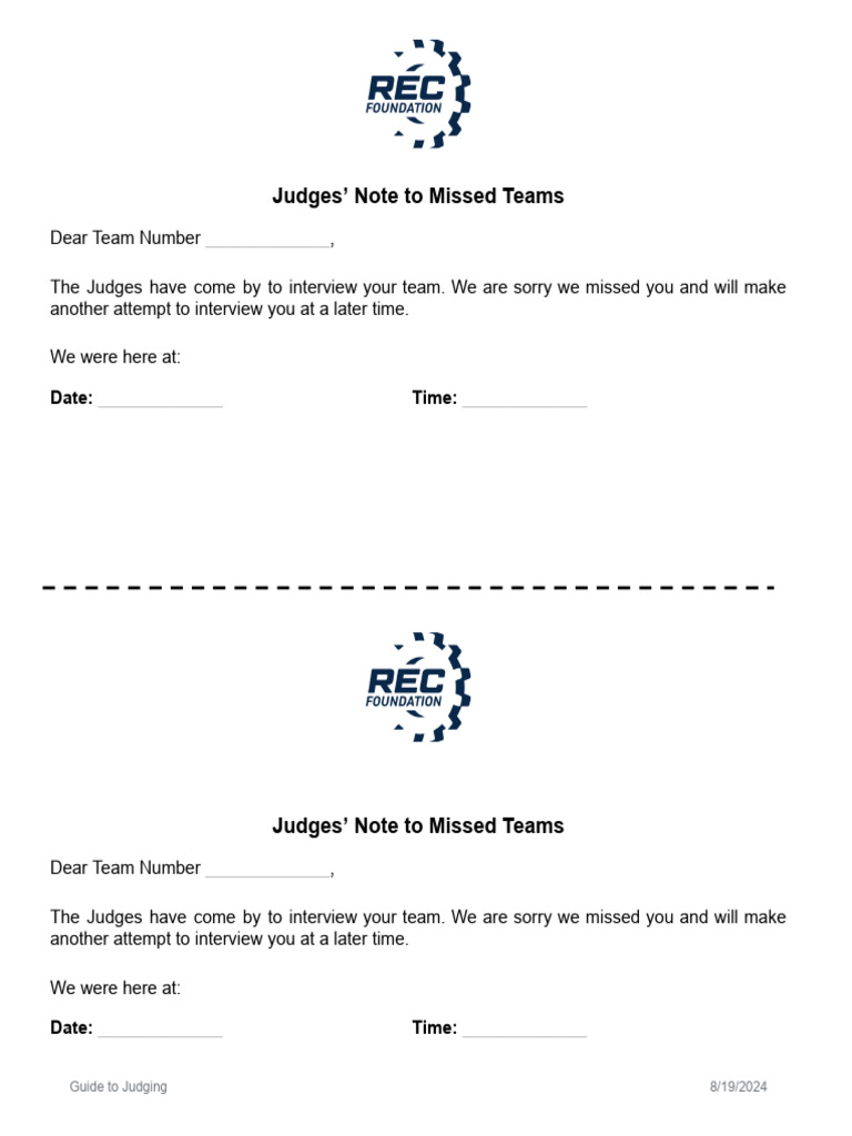 Judges' Note To Missed Teams August 2024 | PDF