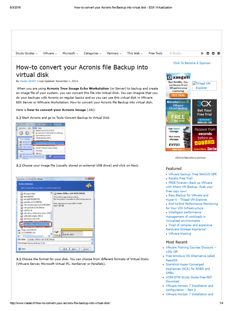 How-To Convert Your Acronis File Backup Into Virtual Disk - ESX ...