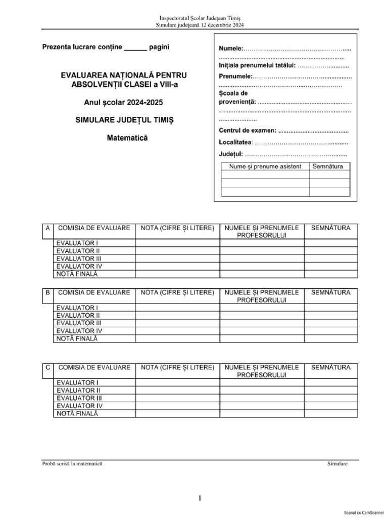 Subiect Mate Evaluare Nationala Decembrie 2024 Varianta-1 | PDF