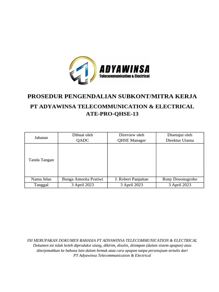 ATE-PRO-QHSE-13 Pengendalian Subcon-Mitra | PDF