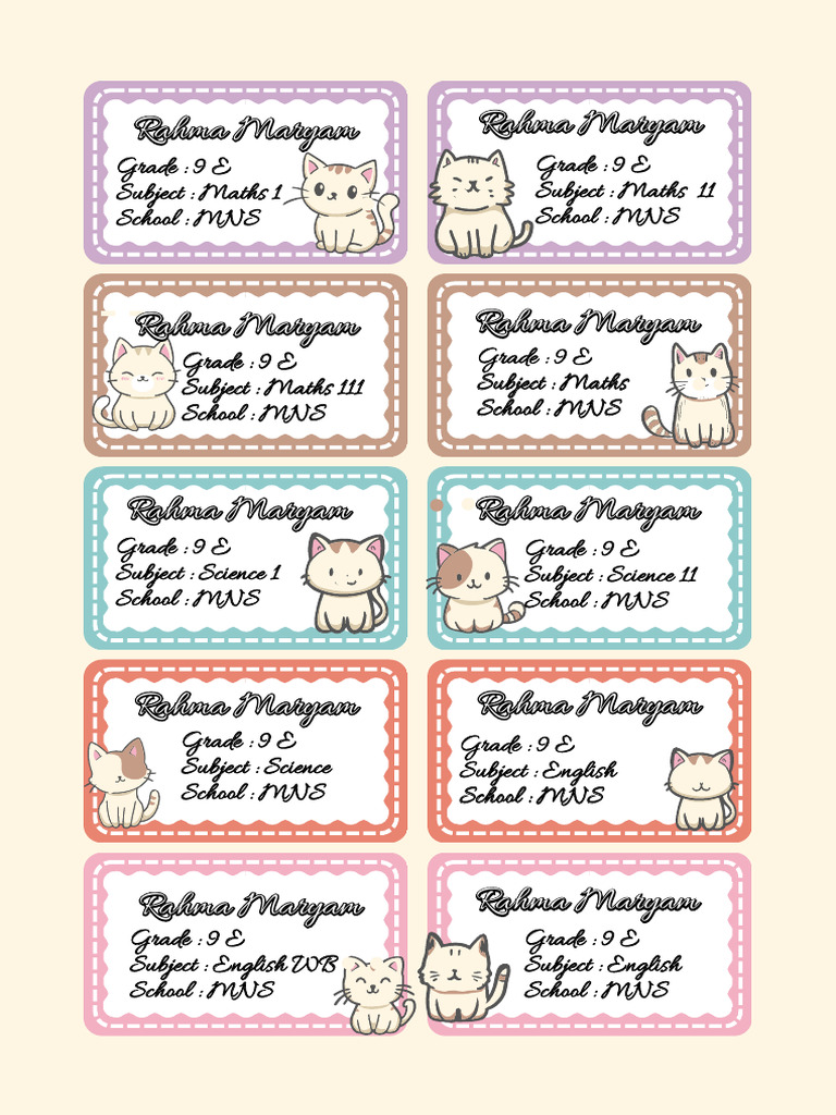Cream Colorful Cute Name Label A4 Document | PDF