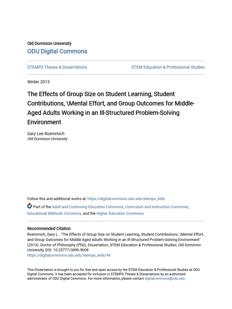 The Effects of Group Size On Student Learning Student Contributi | PDF | Expert | Behavioural ...