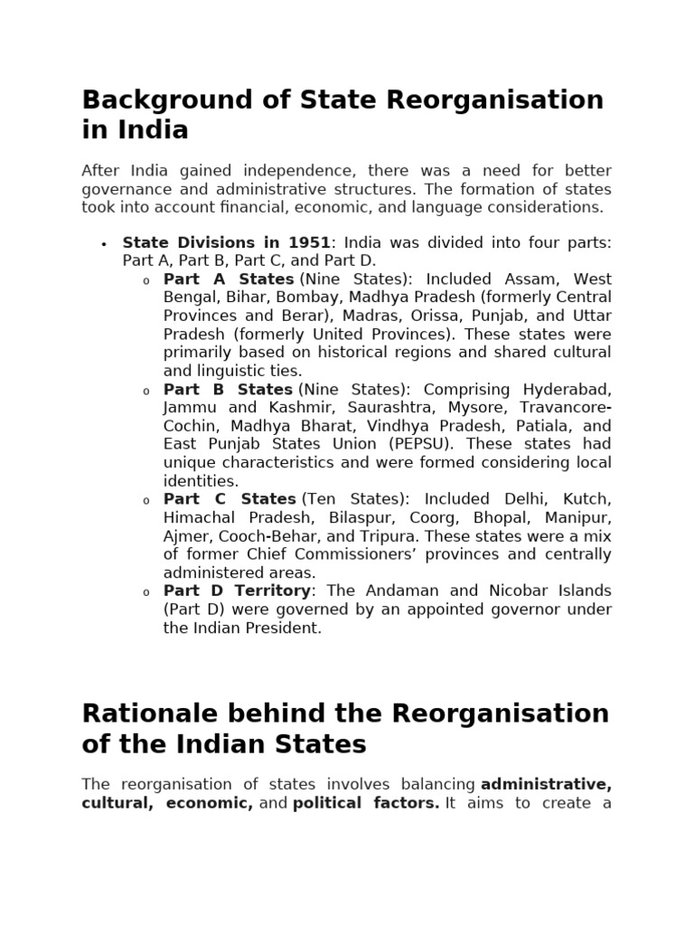 Background of State Reorganisation in India | PDF | Government Of India ...
