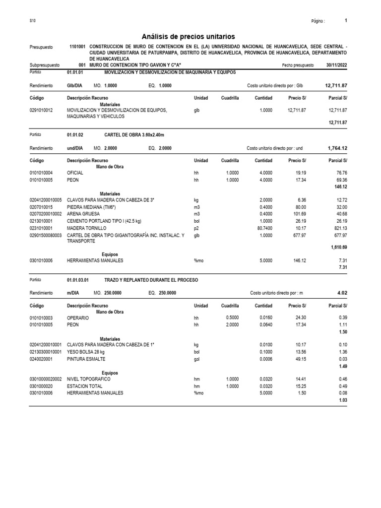 ACU - Analisis de Precios Unitarios | PDF | Ingeniería de Edificación | Materiales de construcción