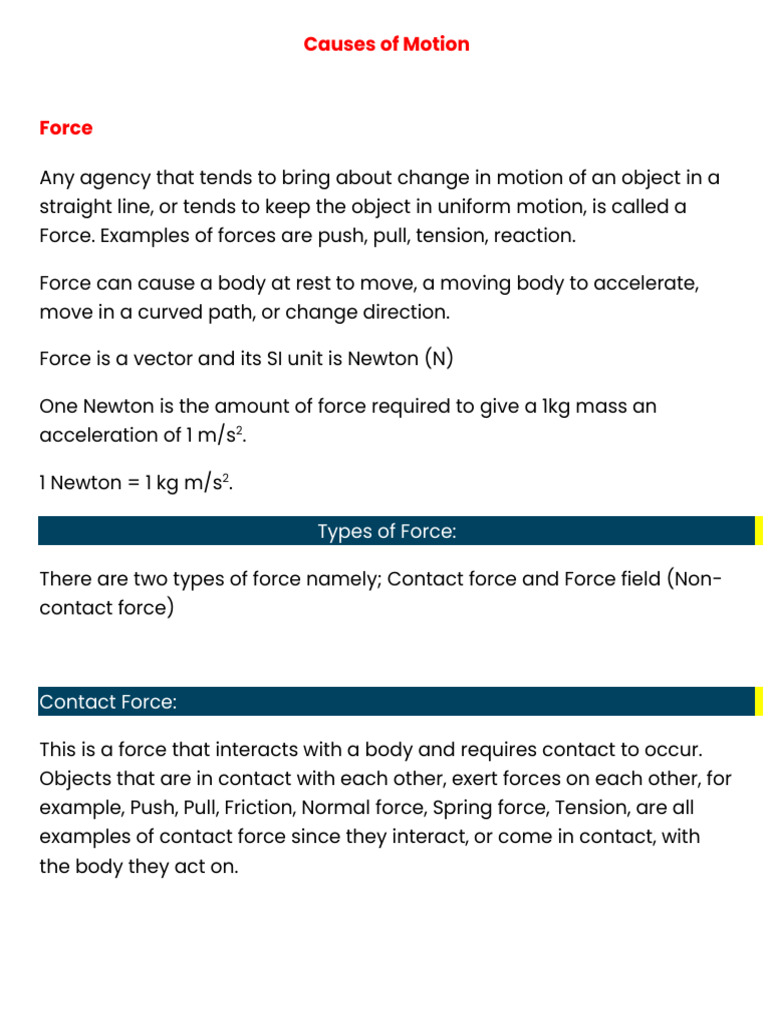 1.5 Causes of Motion- Force | PDF | Force | Acceleration