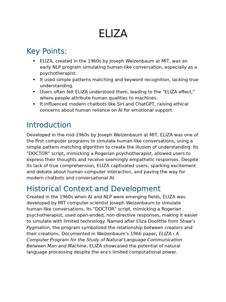 ELIZA | PDF | Human Communication | Cognitive Science