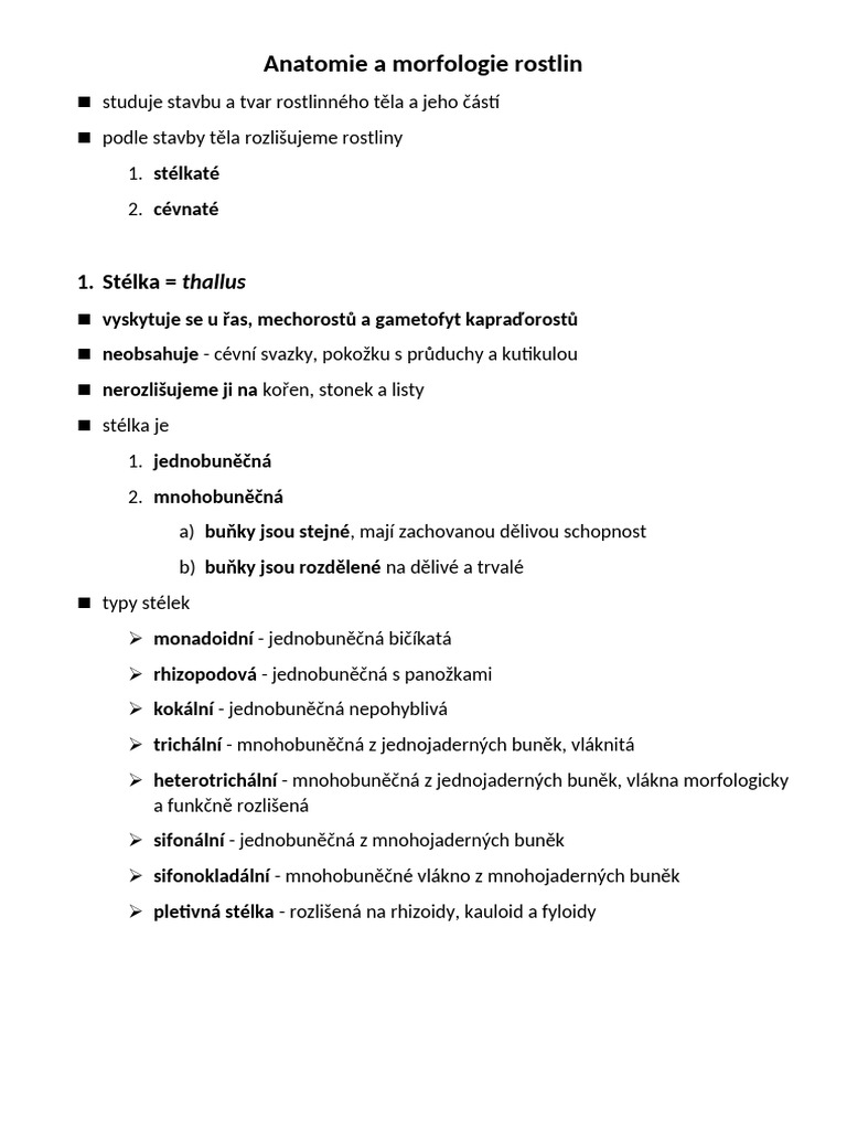 Anatomie a Morfologie Rostlin | PDF