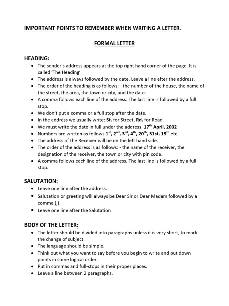 IMPORTANT POINTS TO REMEMBER WHEN WRITING A FORMAL LETTER | PDF