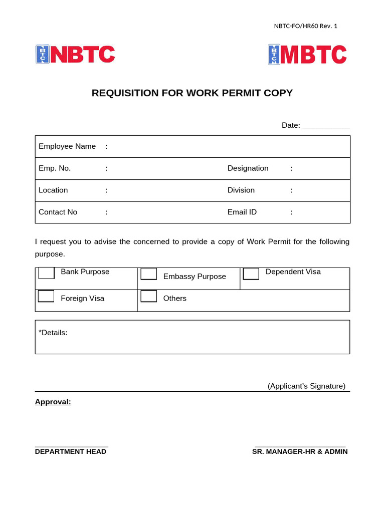 60 - Requisition For Work Permit | PDF
