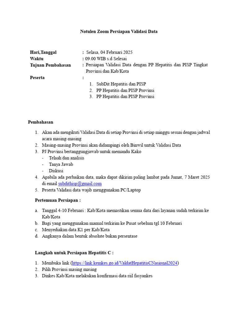 PERSIAPAN VALIDASI DATA PROGRAM Hepatitis Dan PISP Tahun 2025 (4 ...
