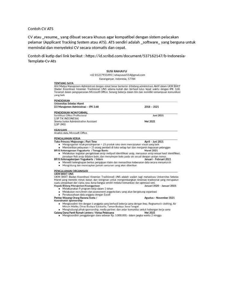 Contoh CV ATS | PDF