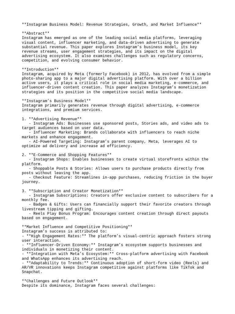 Instagram Business Model Revenue | PDF | Advertising | Business Model