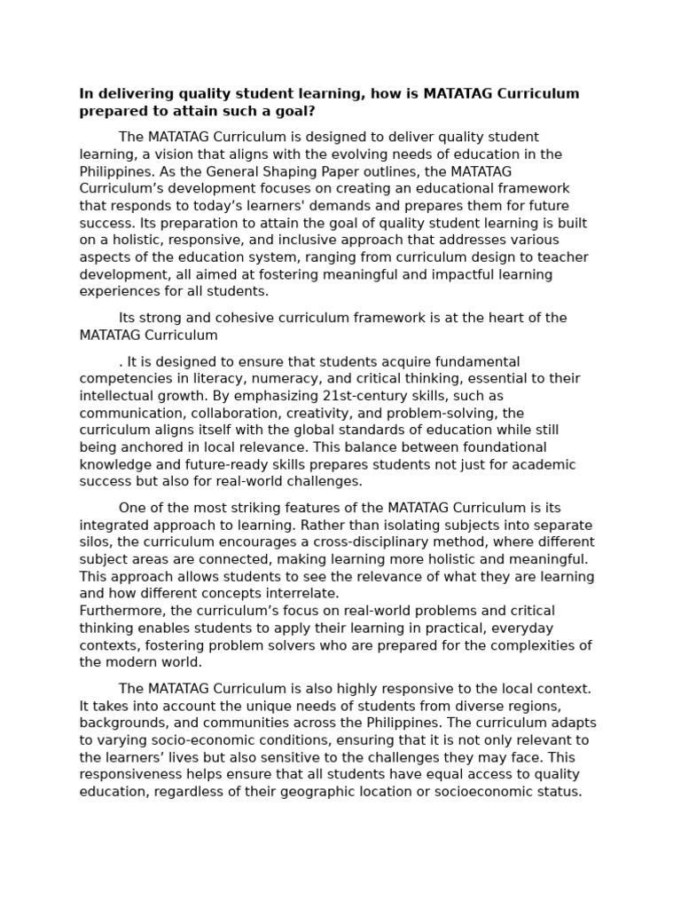 General Shaping Paper of The MATATAG Curriculum1 | PDF | Curriculum ...