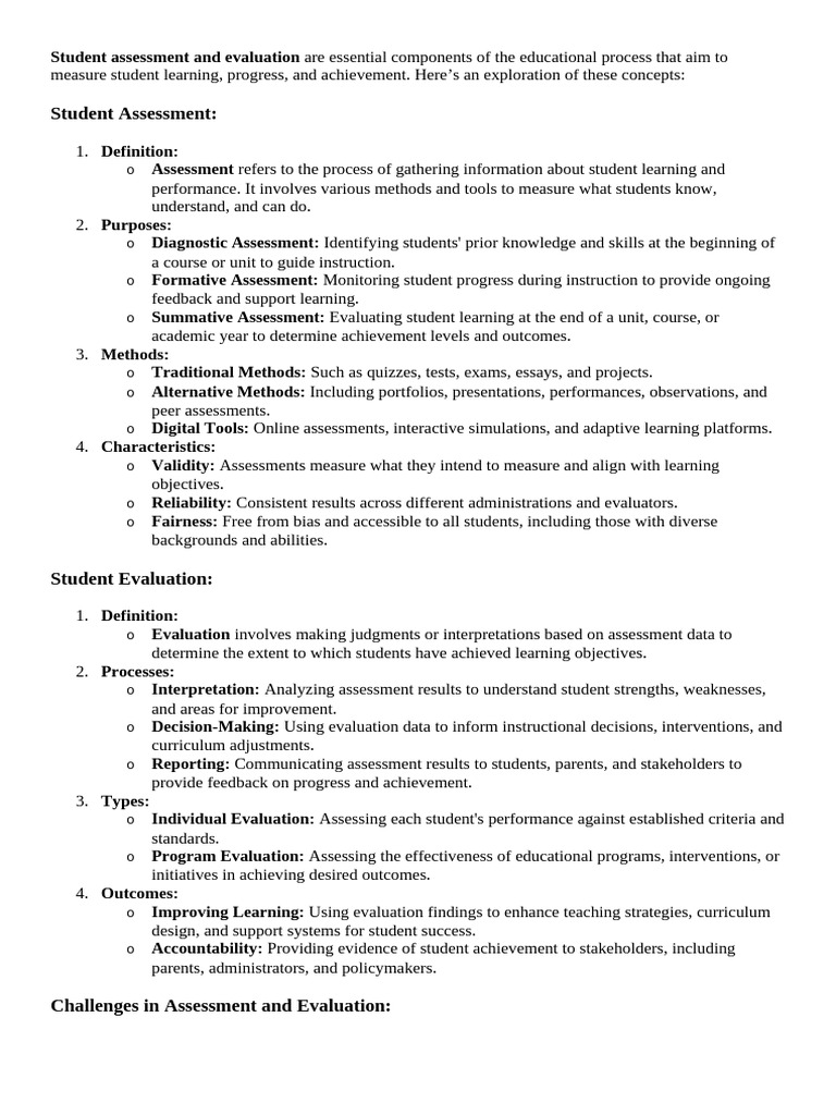 Student assessment and evaluation | PDF | Educational Assessment ...
