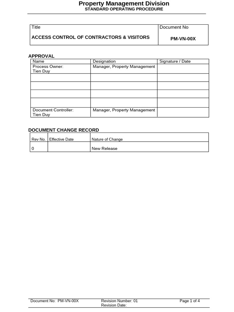 SOP - PMVN-005 Access Control of Contractors and Visitors | PDF | Identity Document