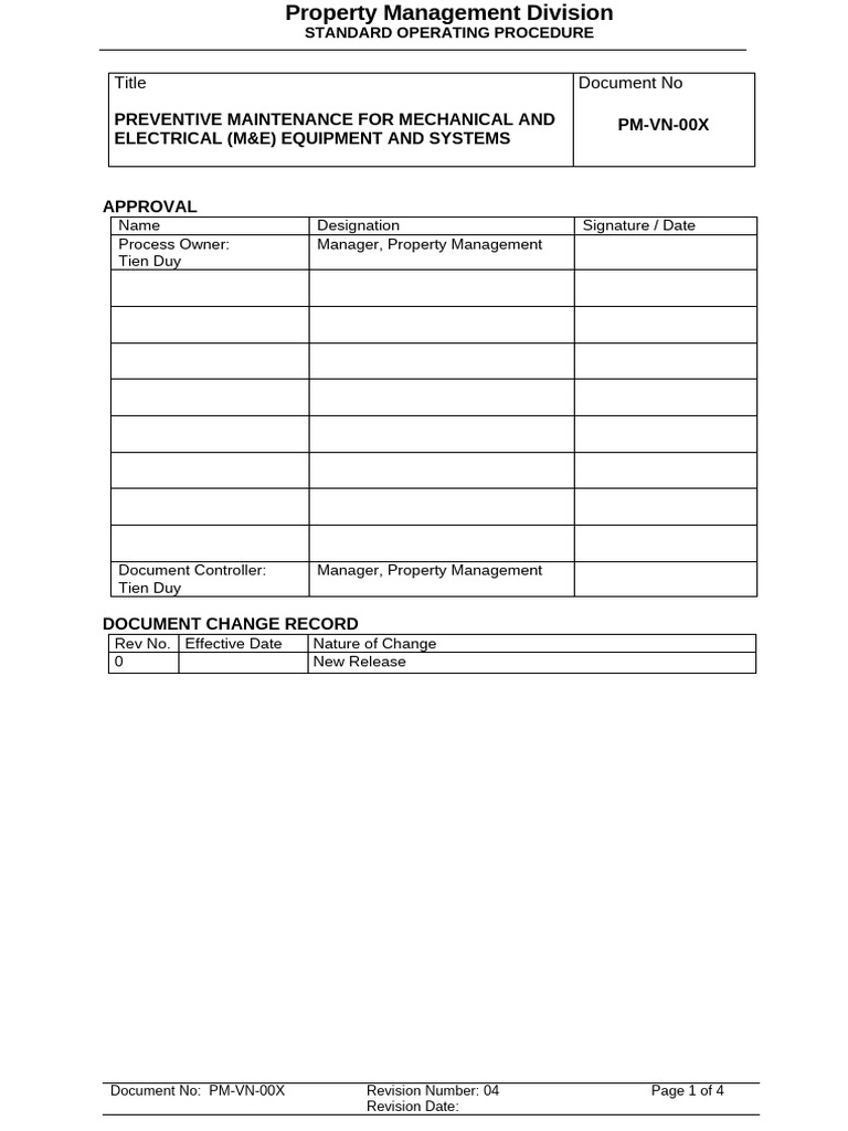SOP - PMVN-007 Preventive Maintenance For ME Equipment and Systems | PDF