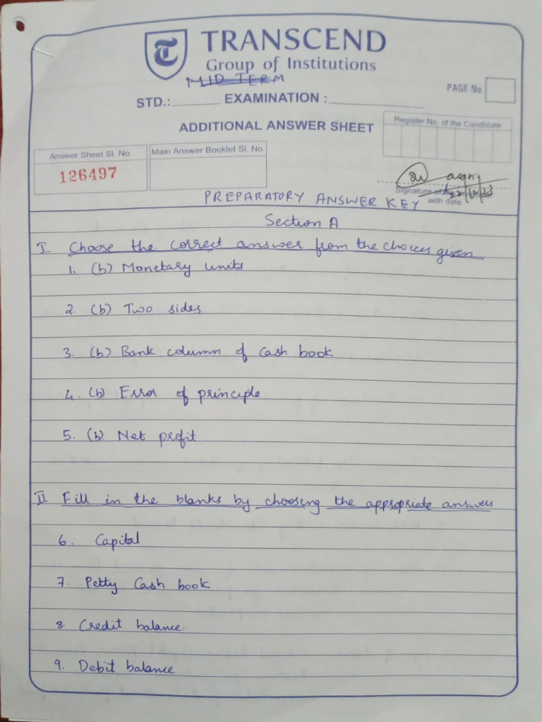 Accounting Examination Answer Sheet | PDF