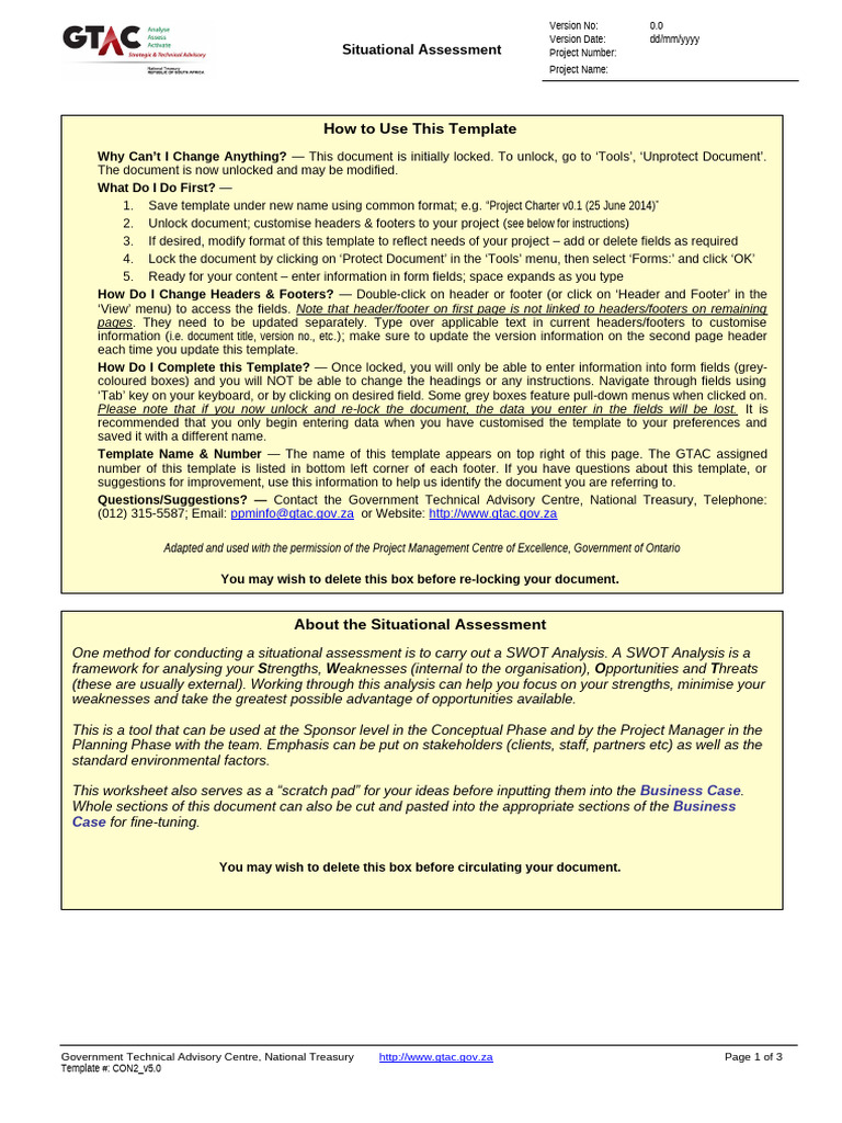 Situational Assessment Template Guide | PDF | Swot Analysis