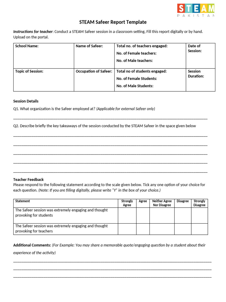 STEAM Safeer Session Report Template | PDF | Learning | Human Communication