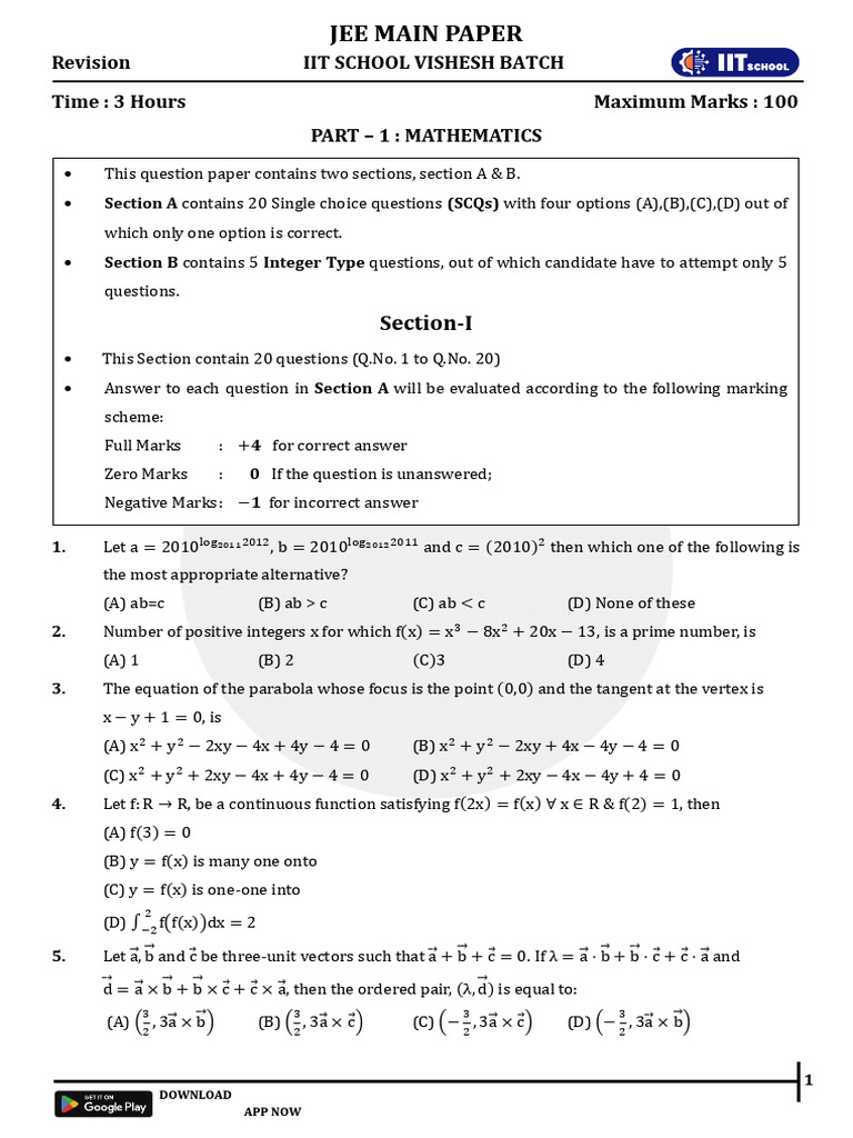 JEE Main Test-10 (Paper-1) _ 17-Jan-2025 | PDF | Mole (Unit) | Chemistry