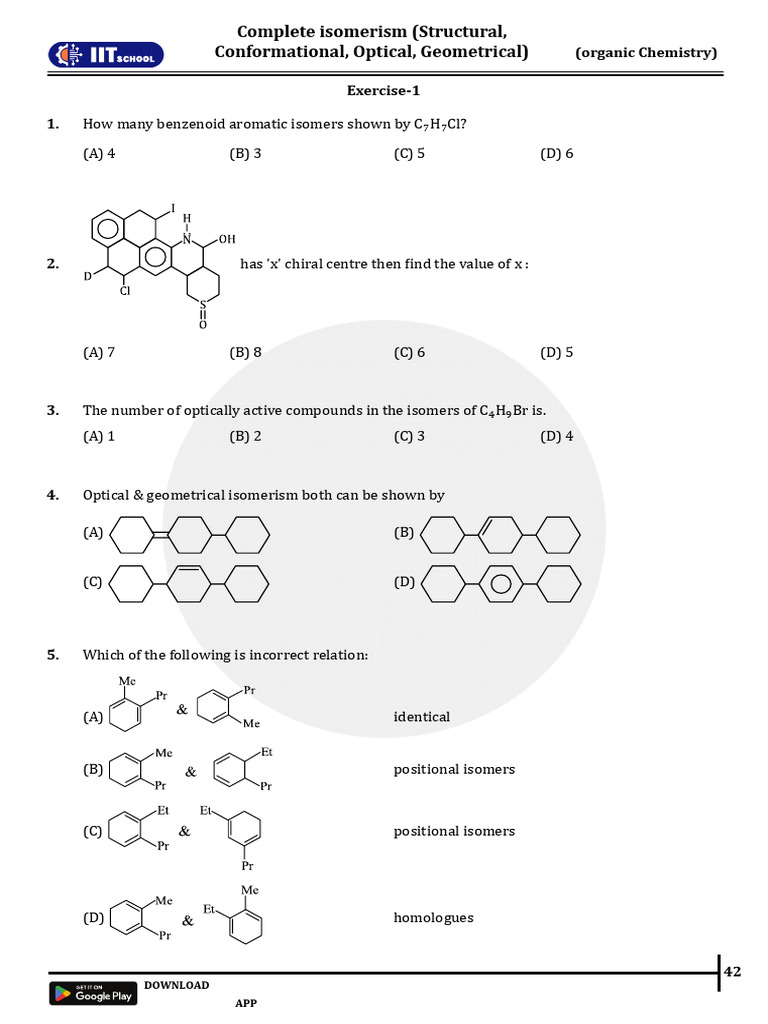 Sheet - 01 - Complete Isomerism - (Structural, Conformational, Optical ...