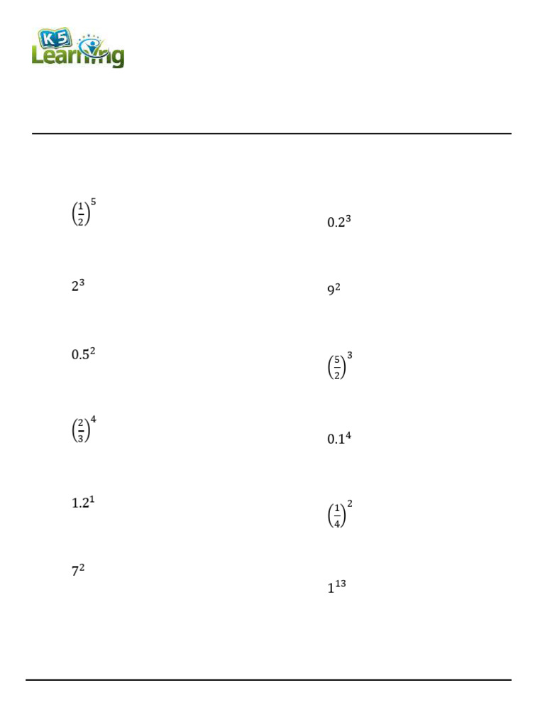 K5 Grade 6 Exponents Fractional Base A | PDF