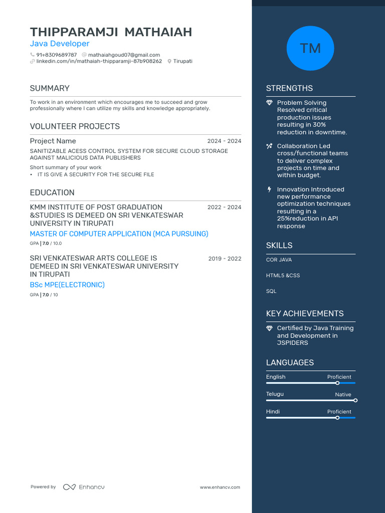 THIPPARAMJI MATHAIAH RESUME FOR TCS | PDF | Information Technology Management | Computer Programming