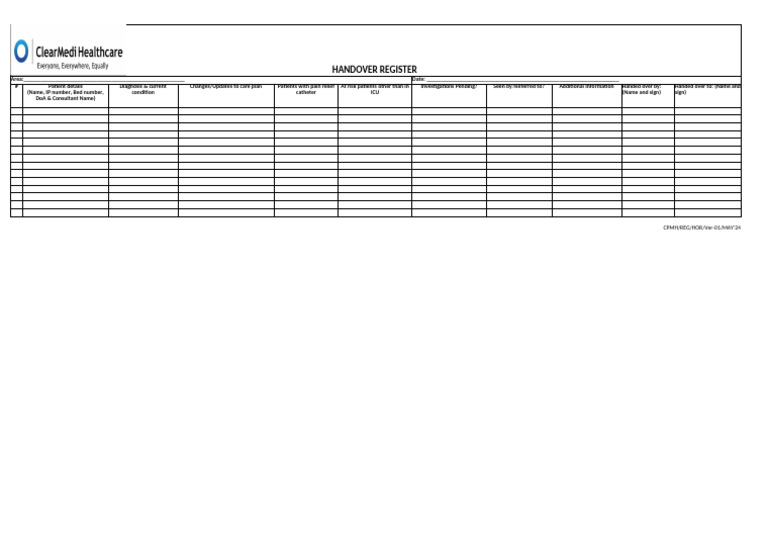 Doctor Handover Register | PDF