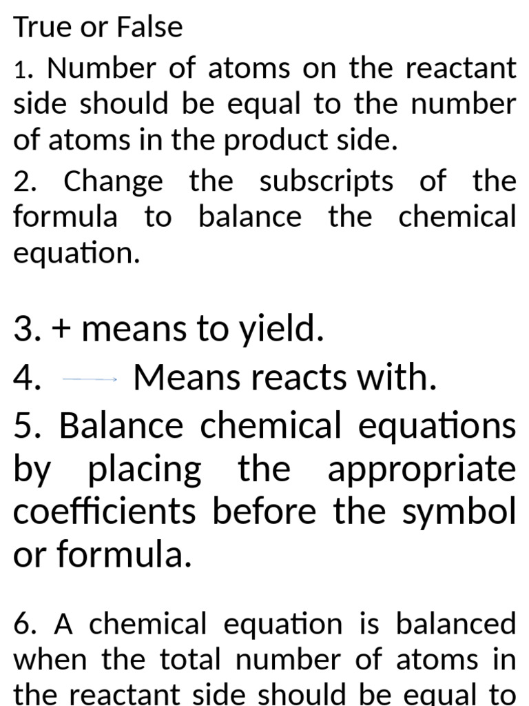 Quiz On Balancing Chemical Equation | PDF