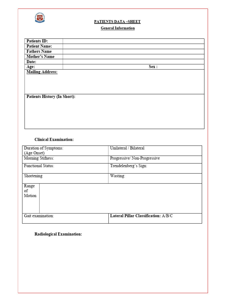 PHD Patient Data Sheet | PDF