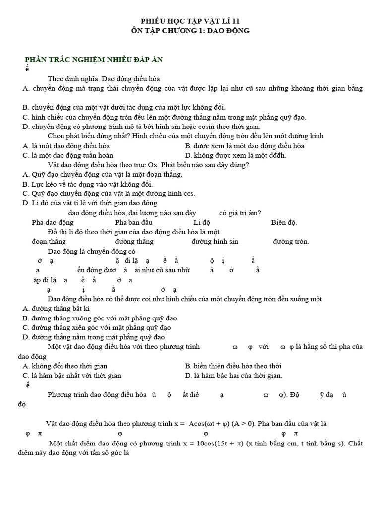 Phieu Hoc Tap Phan Hoa Vat Ly 11 On Tap Chuong 1 | PDF