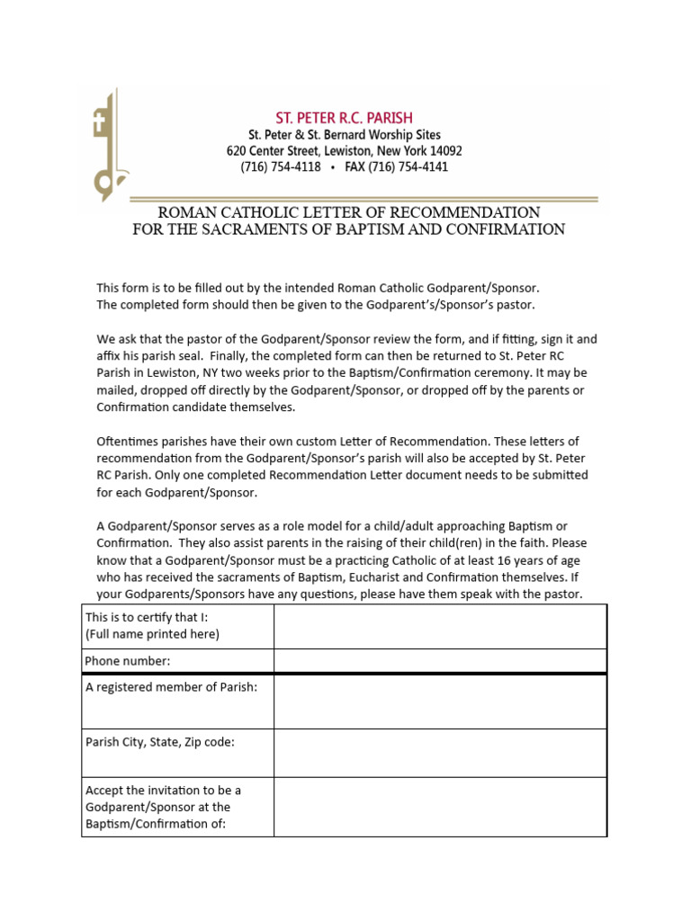 Godparent/Sponsor Recommendation Form | PDF | Godparent | Confirmation