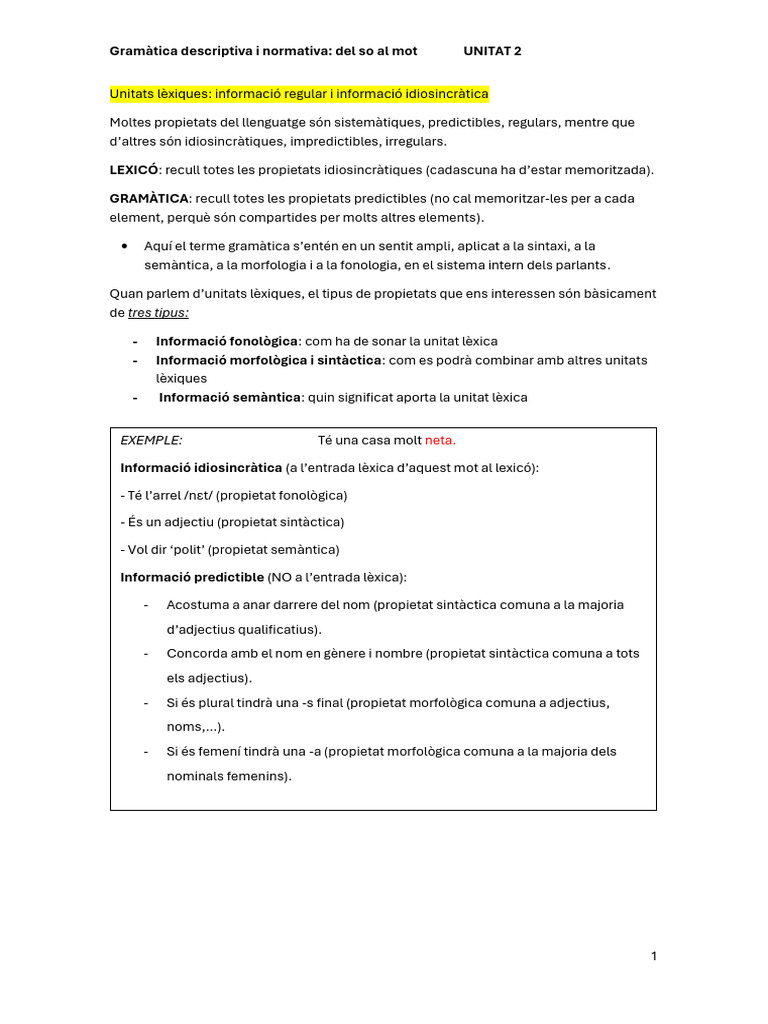 APUNTS TEMA 2 GRAMÀTICA CATALANA pdf | PDF