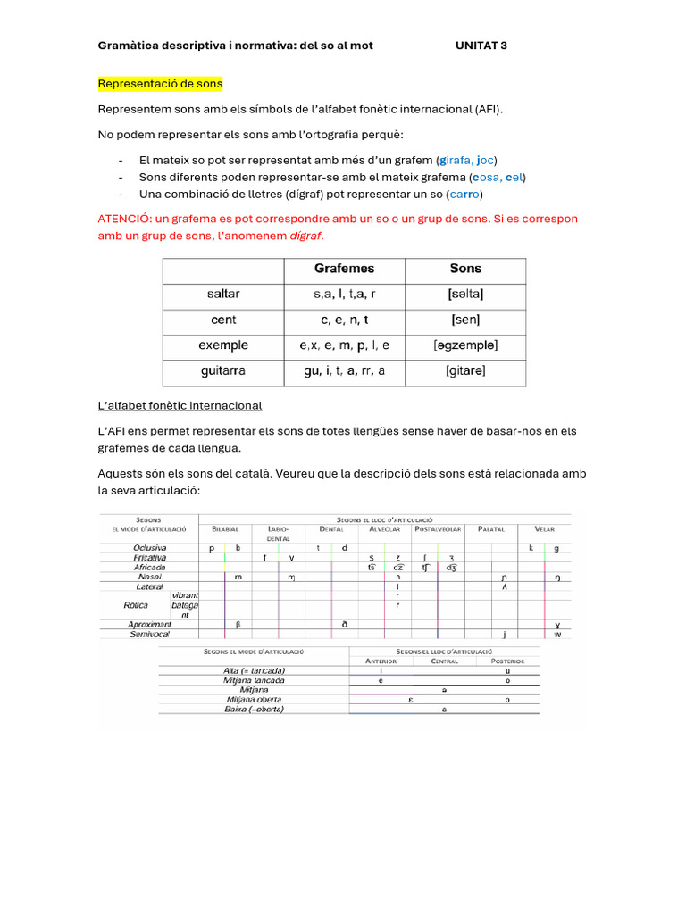 Apunts Tema 3 Gramàtica Descriptiva | PDF