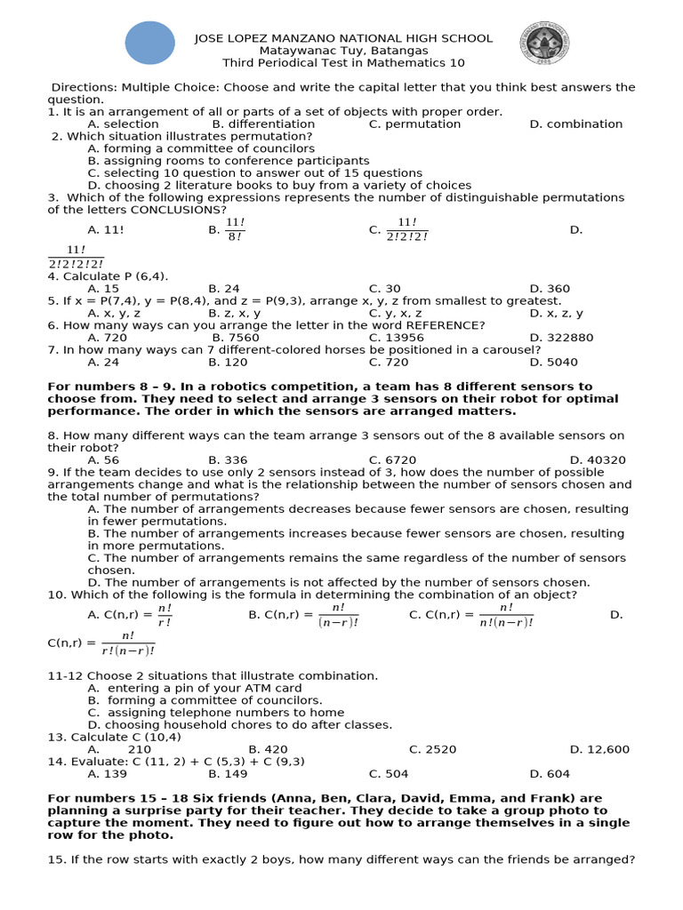 Third-Quarter-Examination-long | PDF | Odds | Probability