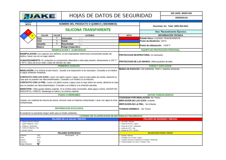 Msds - 023 - Silicona Transparente | PDF | Agua | Corrosión