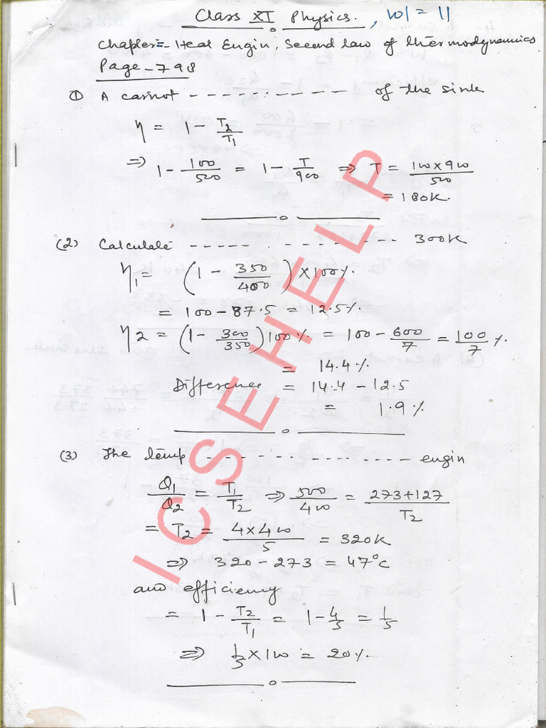Nootan Solutions Heat Engine Second Law of Thermodynamics ISC Physics ...