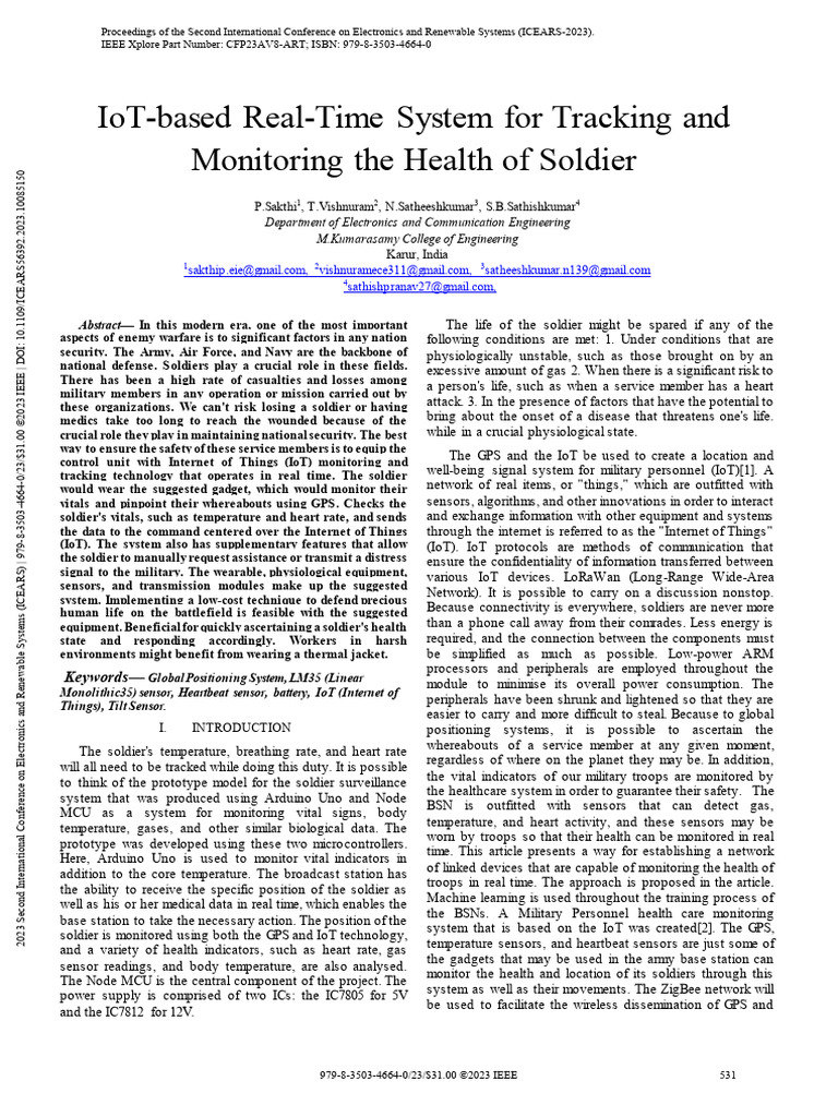 IoT-based Real-Time System For Tracking and Monitoring The Health of Soldier | PDF | Internet Of ...