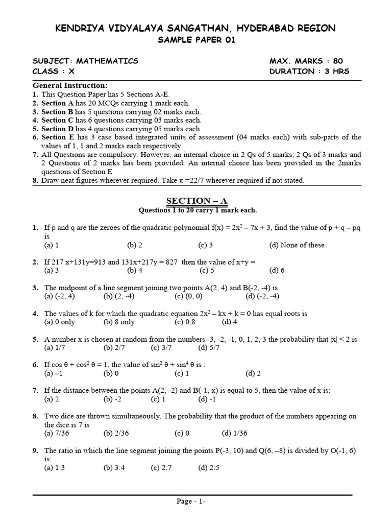 X - MATHS - MODEL PAPERS | PDF | Circle | Quadratic Equation
