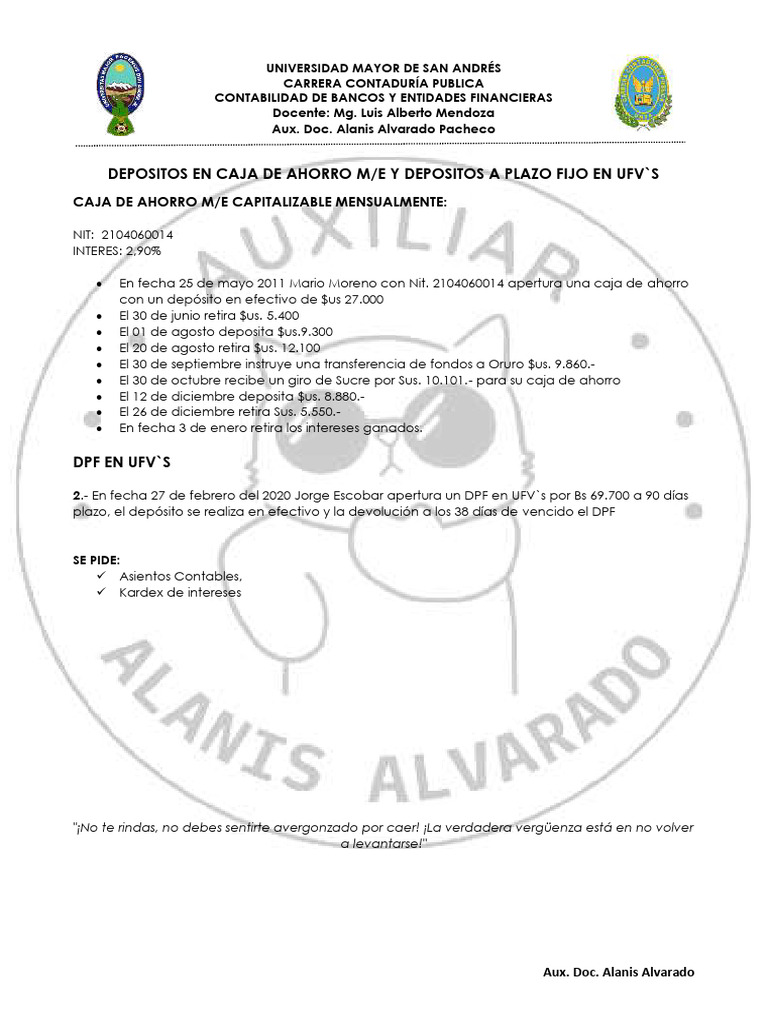 Solucion Ej 1 Cja de Ahorro Me y DPF Ufvs | PDF | Servicios financieros | Dinero