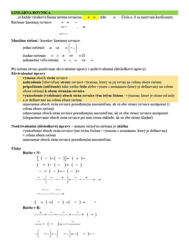 2 - Lineárne Rovnice, Nerovnice A Sústavy | PDF