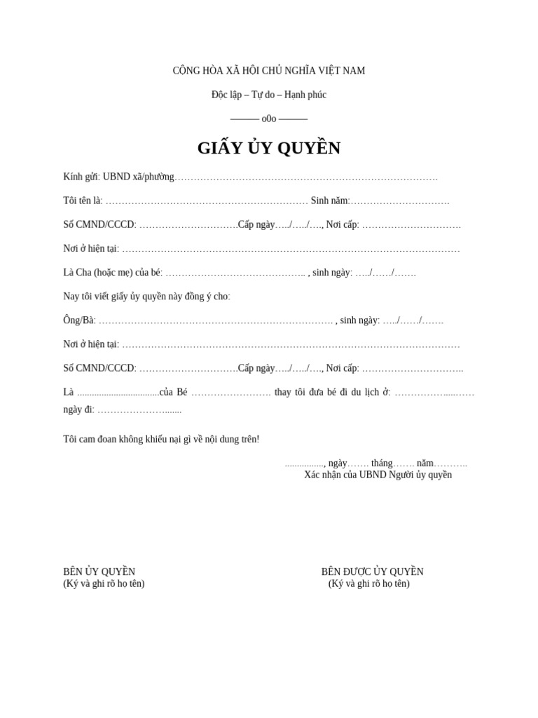 Mau Giay Uy Quyen Cho Tre Di Nuoc Ngoai | PDF