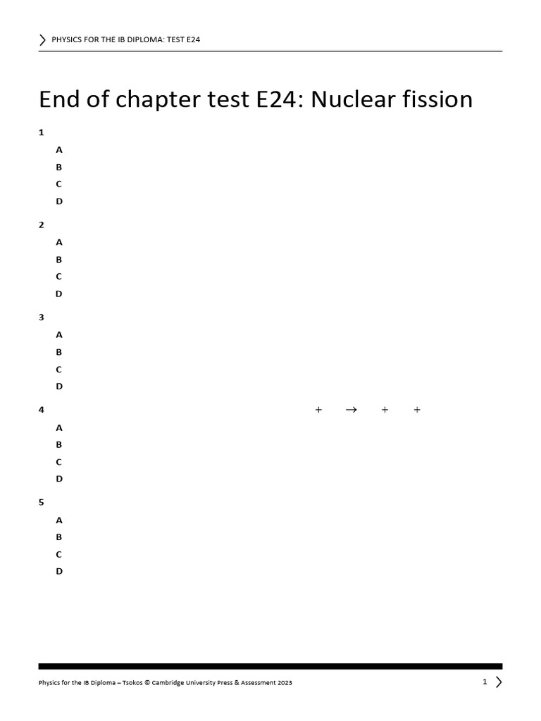 Quiz E24 Nuclear Fission | PDF | Neutron | Nuclear Fission