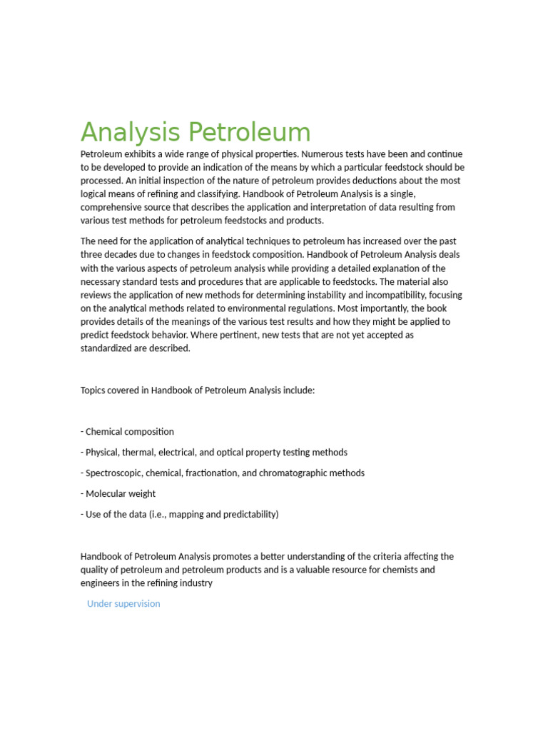 Analysis Petroleum Document | PDF