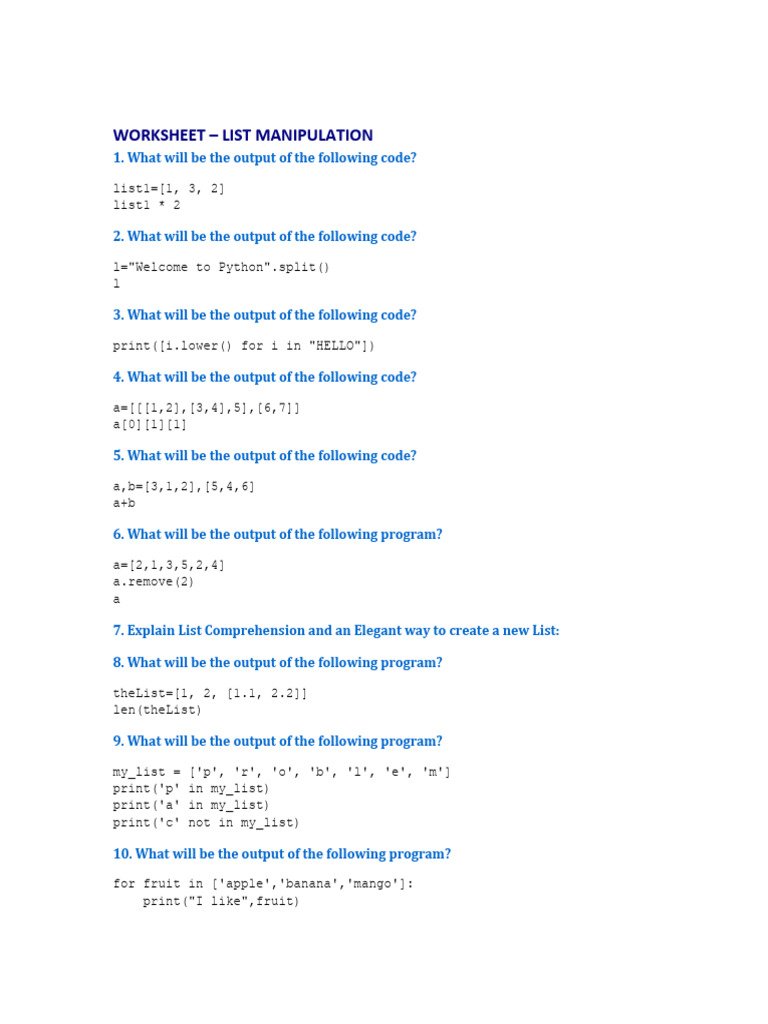 List - Worksheet Practice | PDF | Programming Paradigms | Computer Programming