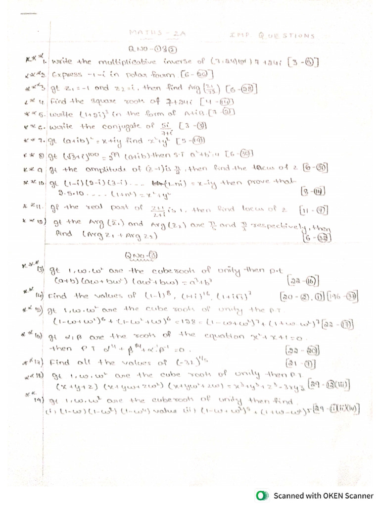 Maths 2A Important Questions | PDF