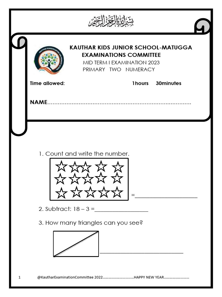 Primary Two Numeracy Exam 2023 | PDF | Mathematics | Arithmetic