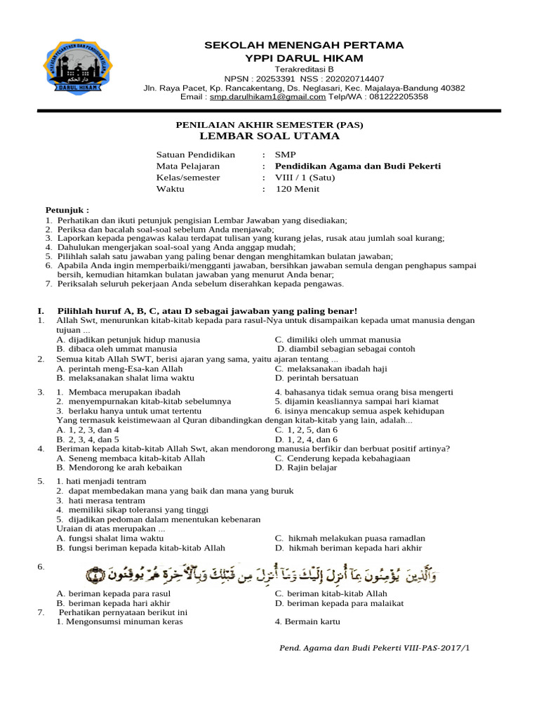 Soal Pai Kelas 8 | PDF