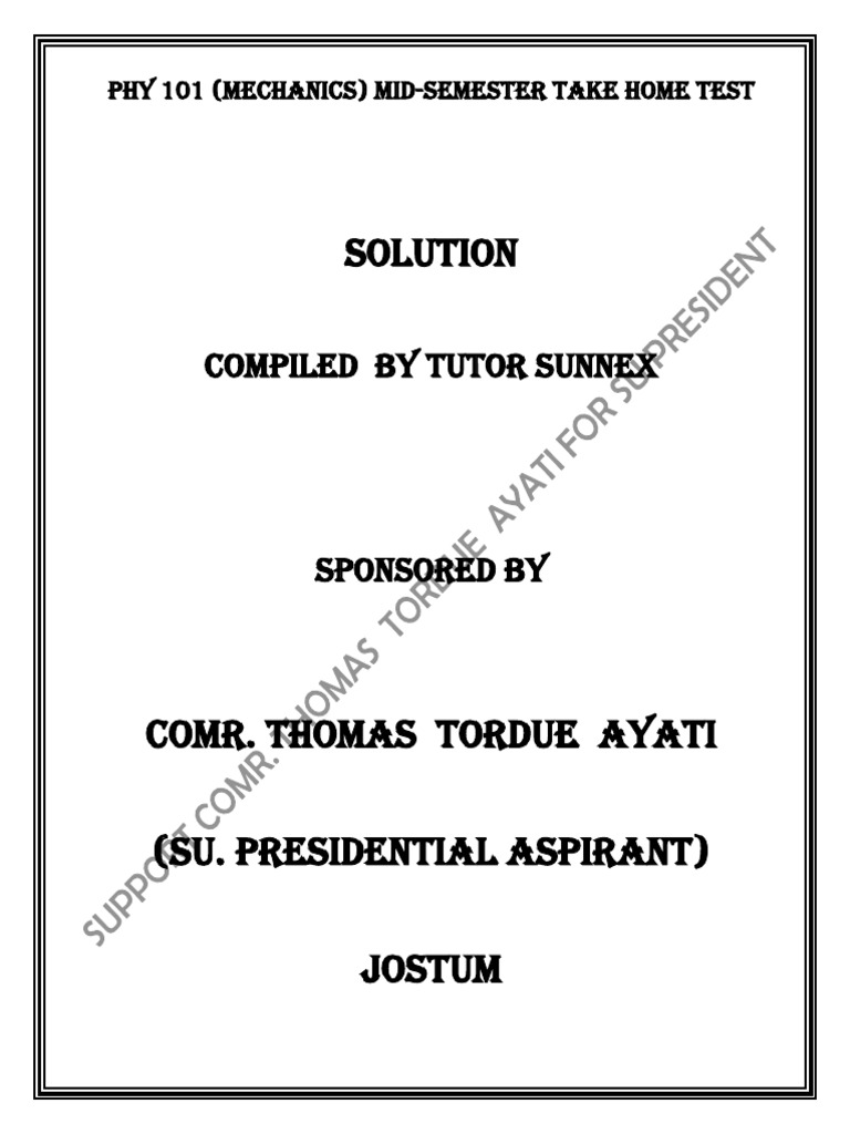 PHY 101 Solution | PDF | Force | Acceleration