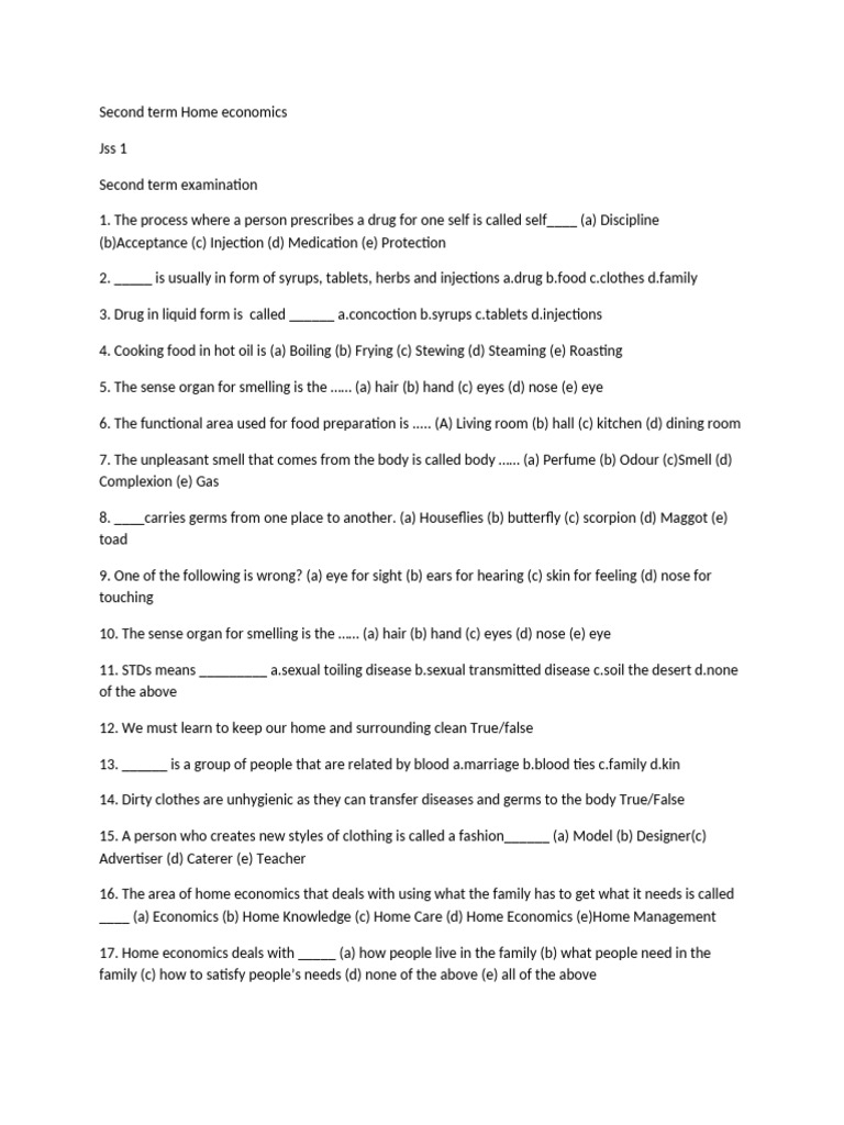 Second Term 2025 Home Econs | PDF | Nutrition | Diet & Nutrition
